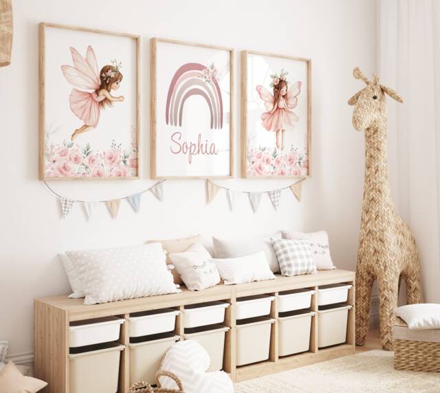 Personalised Fairy Garden Prints For Little Girls Bedroom, Pink Nursery ...