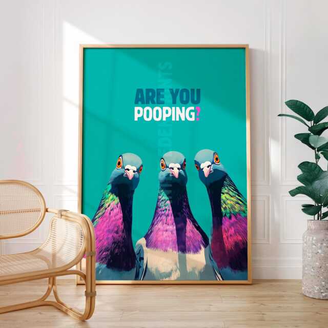 Are You Pooping Print, Funny Pigeon Poster, Prints, Bathroom Wall Decor ...