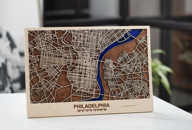 Wooden Wall Map Art Decor Philadelphia 3D Birthday Wanderlust Gift ...