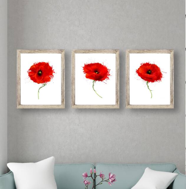 Poppy Print , Poppies Botanical Wall Art Flower Watercolour Room Decor ...