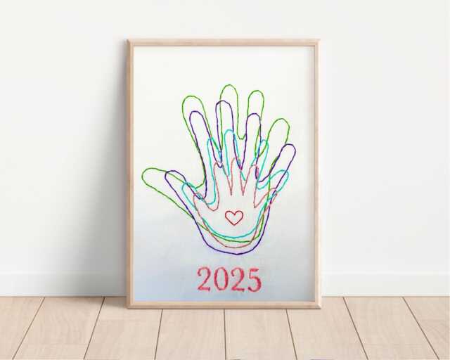 Personalized Embroidered Family Handprint Outline Wall Art, Kids ...