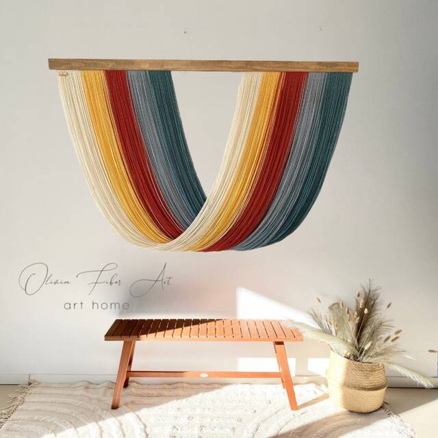 Mid Century Modern Art, Minimalist Wall Weaving Wool Decor, Macrame ...