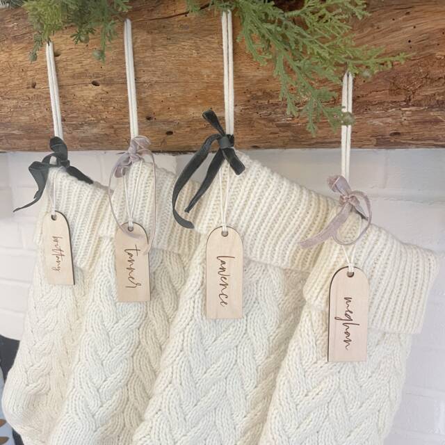 Engraved Personalized Modern Christmas Stocking Name Tag Labels Tags ...