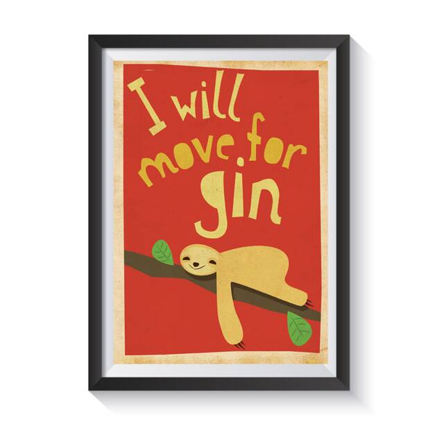 Retro Sloth Gin Print, Poster, Funny Kitchen Office Wall Art, Lover Gift, Art Print by Etsy ...