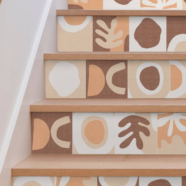 Terrazzo Shapes Orange Stair Riser Stickers - Pack Of 6 Removable Tile ...