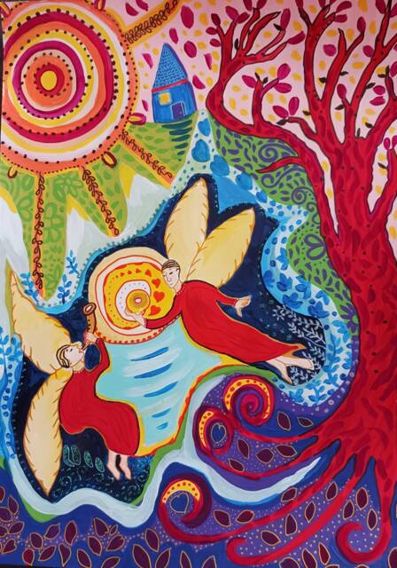 The Call Of The Angels, Painting On Paper, Chagall Inspiration ...