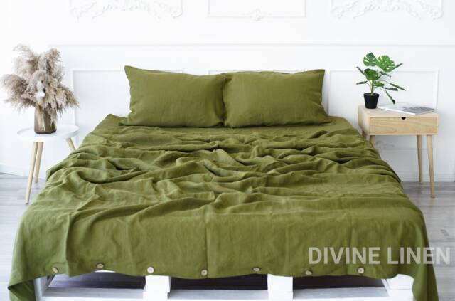 Olive Green Linen Duvet Cover - King Queen Double Full Twin Boho ...