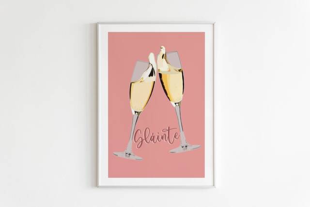 Sl??inte/Cheers Prosecco/Champagne Print Gift Art Illustration Drawing ...
