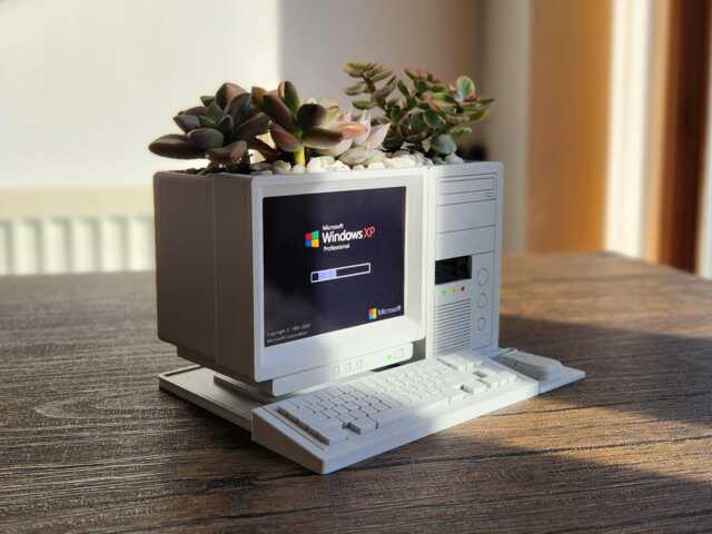 Customizable Retro Pc Planter Flower Pot Desk Organiser Office Decor ...