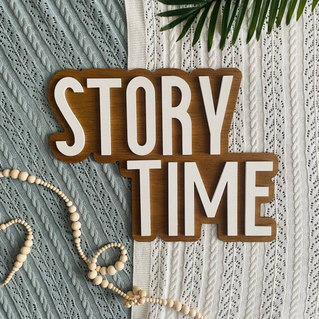 story Time Wooden Sign, Scandi Nursery Bookshelf D??cor, Layered ...