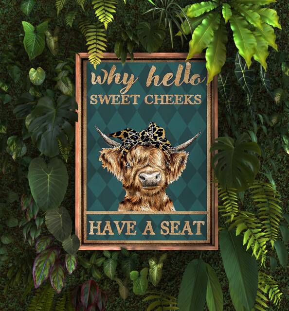 Why Hello Sweet Cheeks Have A Seat Poster/ Funny Cow Wall Art/ Gift For ...
