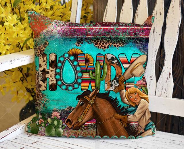 Linen Pillow Cover - Howdy Rodeo Girl Country Western Throw Turquoise ...