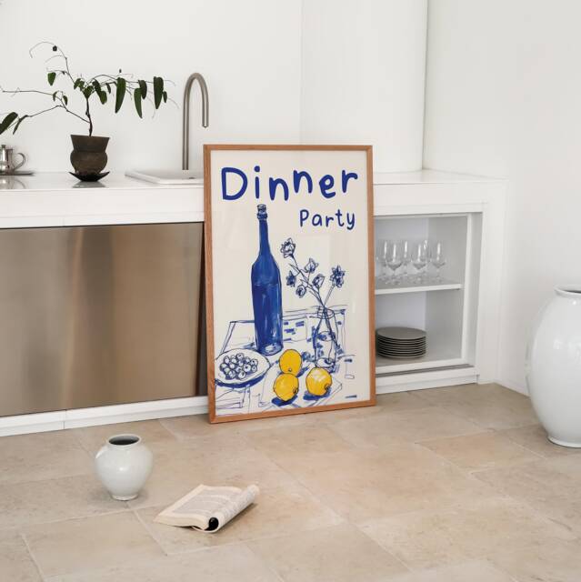 Dinner Party Print, A3 Poster, Food & Drink A2 Wall Art, Home Decor ...