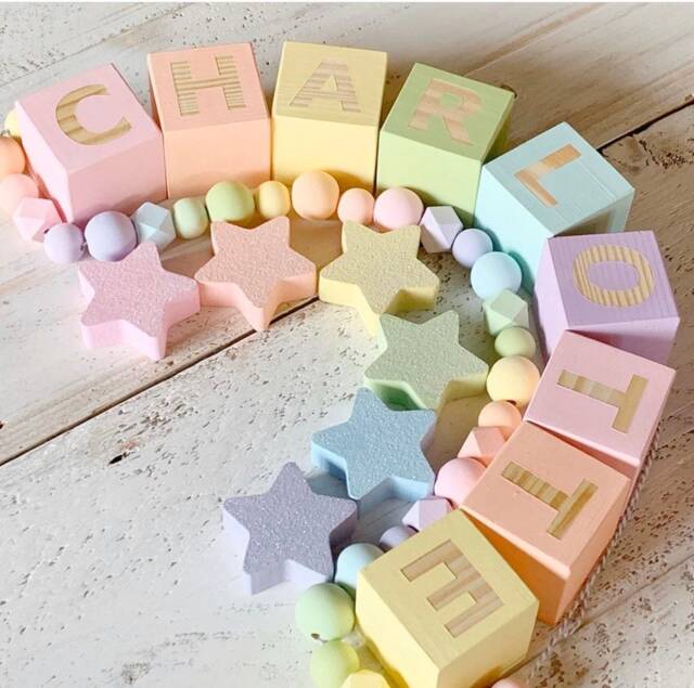 Baby Blocks, Letter Personalised Wooden Nursery Decor, Rainbow Baby ...