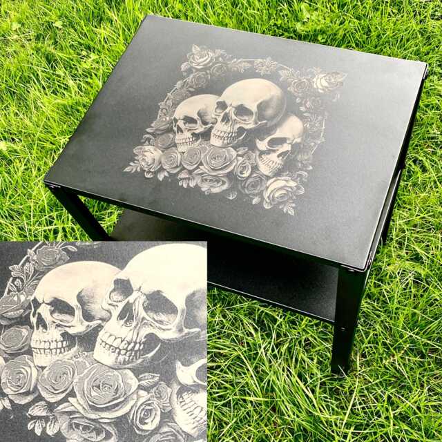 Black Metal Skull Engraved Table Deluxe Skull & Rose Collection Coffee ...