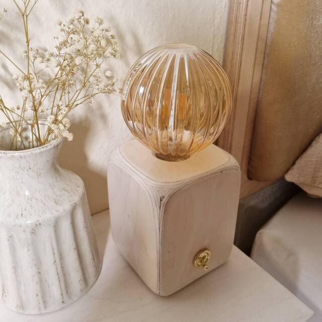 Birch Plywood Table Lamp , Desk With Toggle Switch & Led Bulb Wooden ...