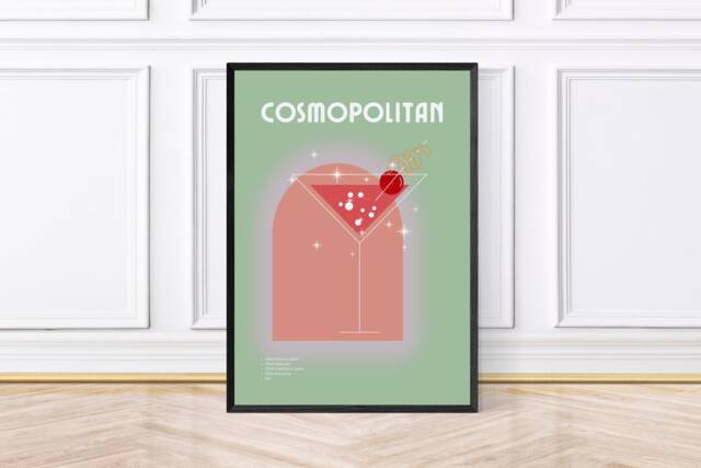 Cosmopolitan Print, Cocktail Prints, Retro Kitchen Decor, Framed ...