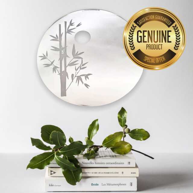 Round Engraved Bamboo & Sun Shaped Mirrors With White Backing & Hooks ...