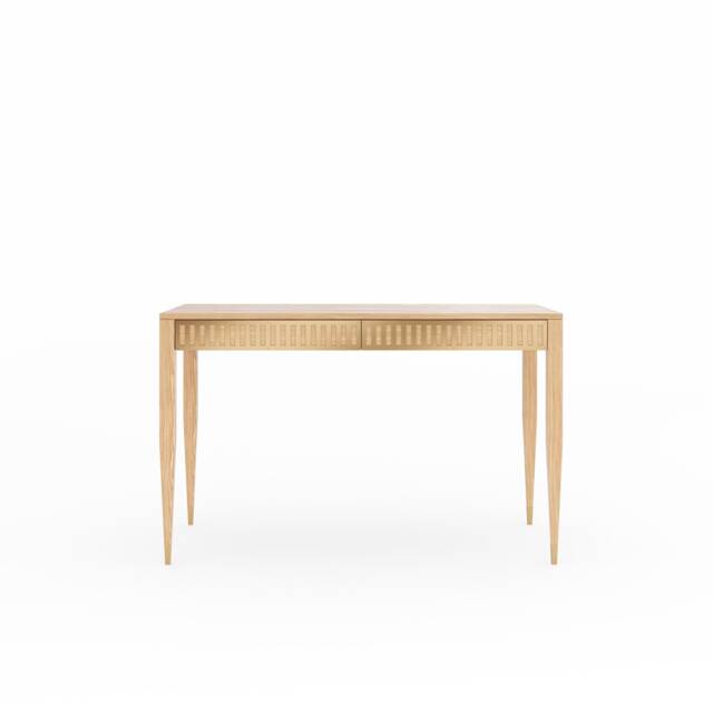 Oak Office Desk With Two Solid Oak Drawers & Brass Fronts, Mid Century ...