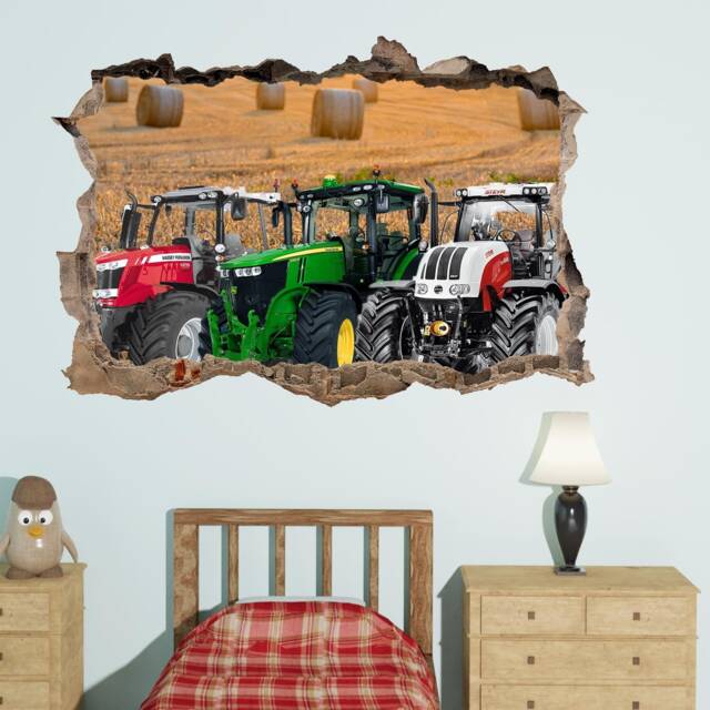 Field Hay Stacks Powerful Modern Tractors Wall Art Sticker Decal Mural ...