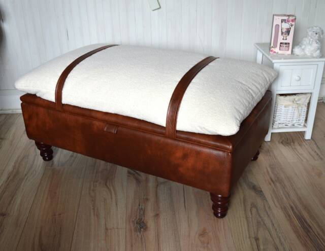 Mayfair Ottoman Footstool With Storage in Ivory Boucle Fabric Chestnut ...