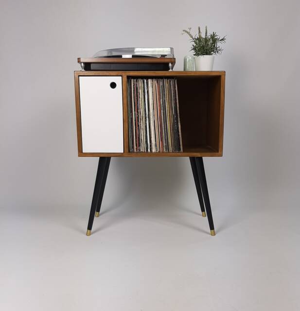 Compact Walnut Sideboard - Minimalist Media Console Vinyl Record ...