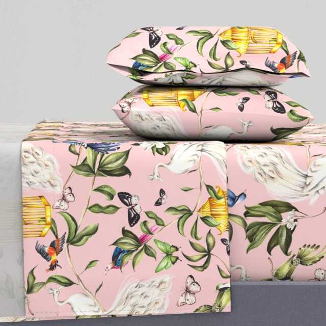 Chinoiserie Sheets - Peacock Pink By Atelierdorina Maximalist Nature ...