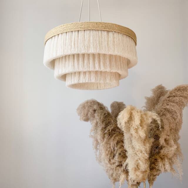 Natural Tiered Fringe Pendant Light, Boho Ceiling Chandelier, Bedroom ...