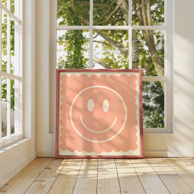 Peach Smiley, Dopamine Decor, Maximalist, Colourful Wall Art, Smiley ...