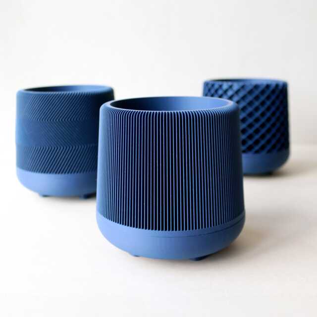 Blue Decorative Planters With Saucer Plates - Geometric Pattern ...