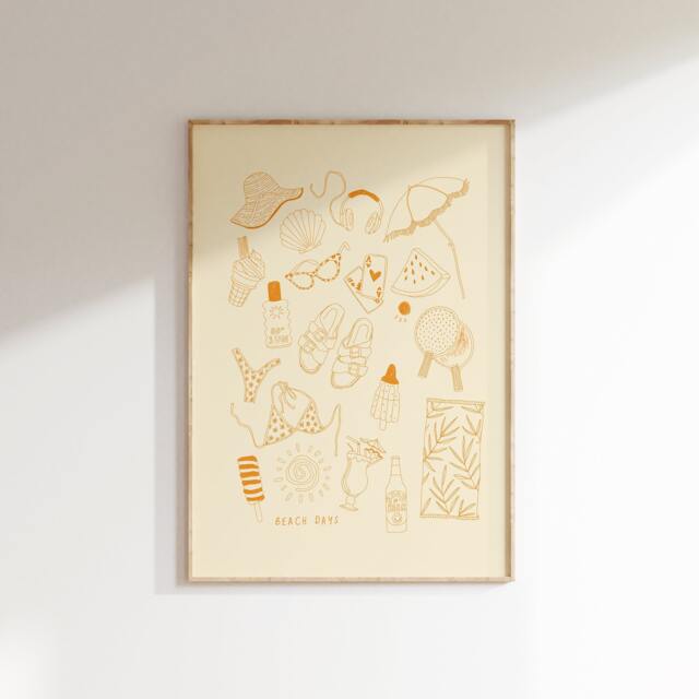 Beach Day Illustration - Summer Wall Art Living Room Poster Surf Girl ...