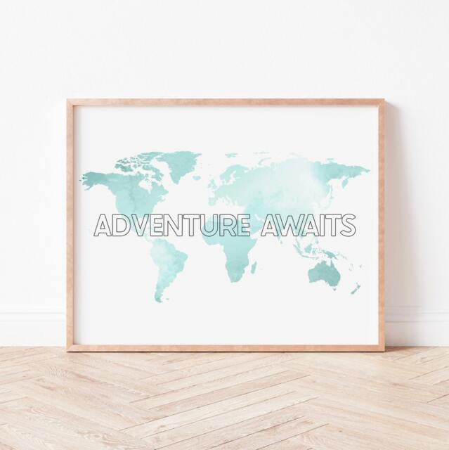 Adventure Awaits Map Print A5-A4-A3 - World Wall Art, Wedding Gift, Map ...