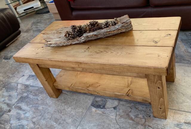 Coffee Table Rustic Chunky Coffee Table Solid Wood With Shelf Pine Oak Walnut by Etsy | ufurnish.com