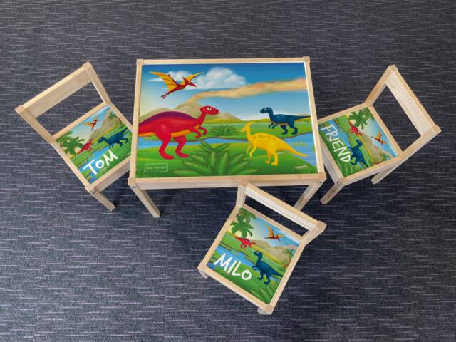 Personalised Children's Ikea Latt Wooden Table & 3 Chairs Printed ...