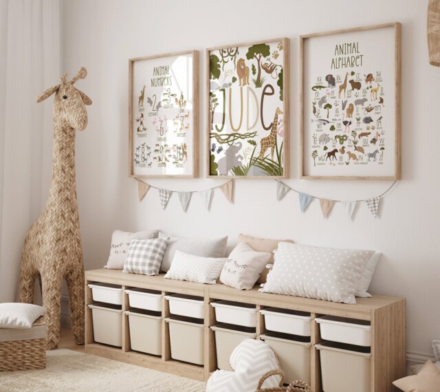 Set Of 3, Personalised Safari, Animal Alphabet Print, Jungle Decor ...