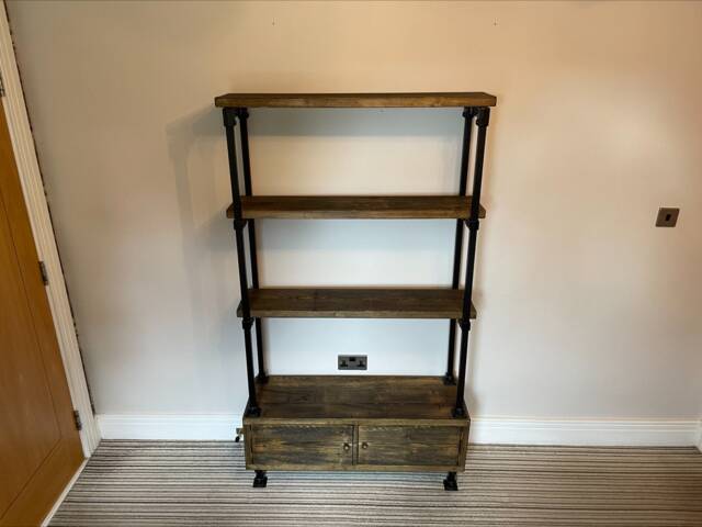 Industrial Ladder Style Shelving Unit With Cupboard & Black Framework ...