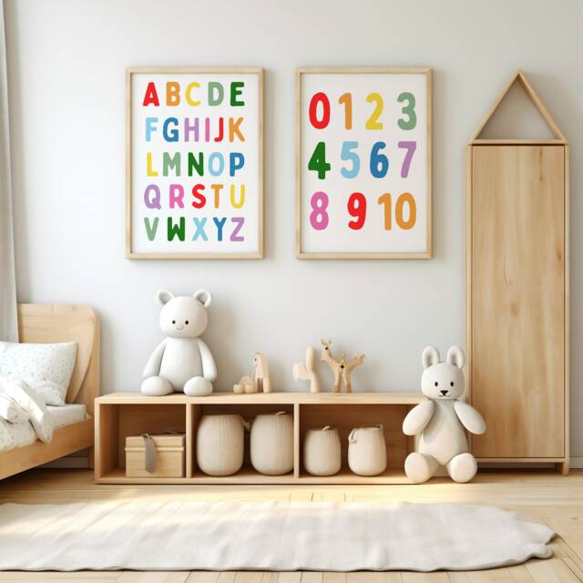Kids Educational Set Of 2 Posters - Children's Wall Art Abc Alphabet ...