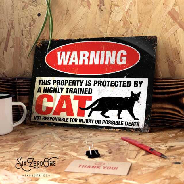 Warning...cat. Metal Sign Landscape - Vintage Worn Rusty Look Print Pet ...
