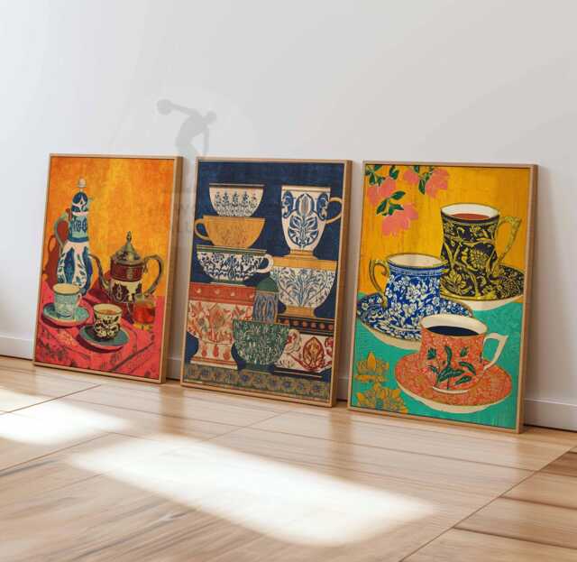 Set Of 3 Moroccan Tea Posters, Arabic Teapot Wall Art, Colorful Mint ...