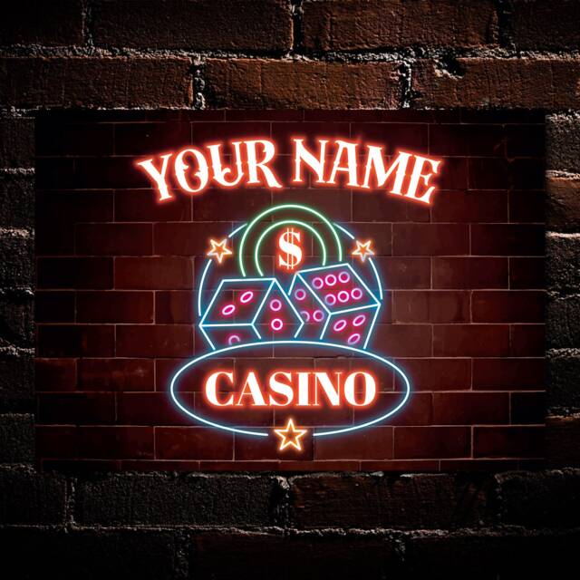 Personalised Casino Poker Neon Effect Sign Pool Games Room Custom Wall ...