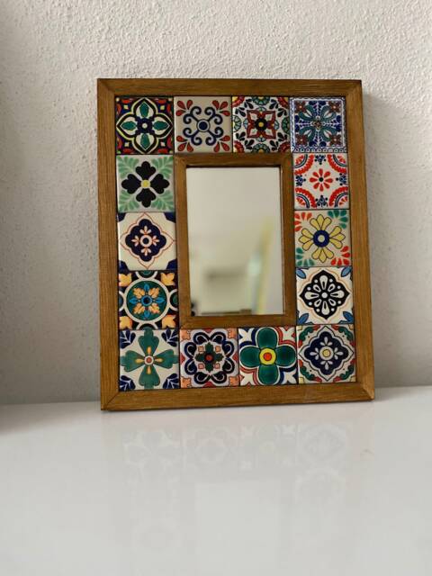 Mexican Tile Mirror, Bohemian Vintage Mirror Mosaic Talavera Tile, Art ...