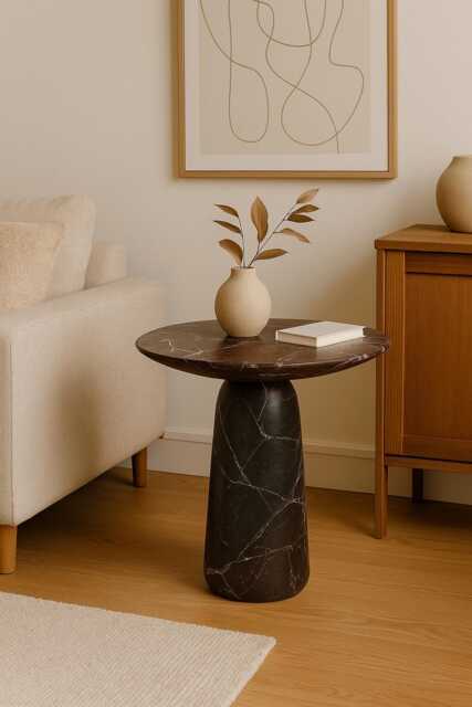 Rosso Levanto Marble Coffee Table, Handcrafted Natural Stone Sculptural Side Modern Minimalist ...