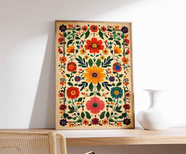 Vintage Mexican Poster, Prints, Decor, Traditional Latin Floral Print ...