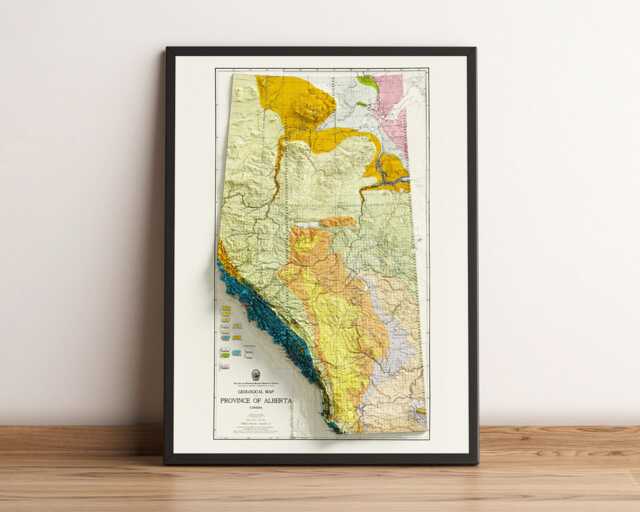Alberta Geology - Vintage Shaded Relief Map by Etsy | ufurnish.com