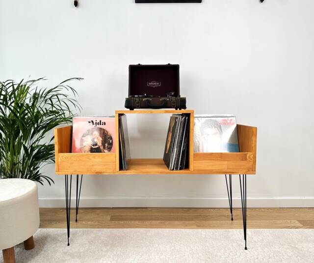 Vinyl Record Player Table - Turntable Stand With Lp Storage Handmade ...