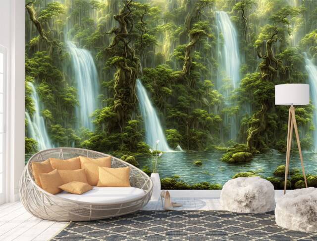 Cascading Waterfall Forest Wallpaper Mural, Peel & Stick by Etsy ...