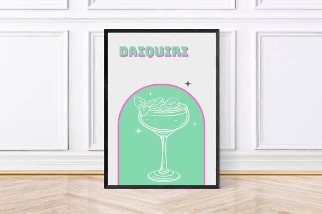 Daiquiri Print, Cocktail Prints, Retro Kitchen Decor, Framed ...
