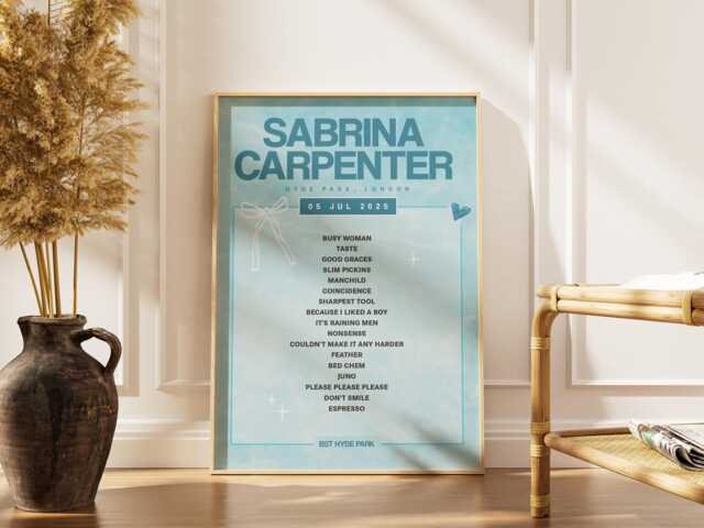 Sabrina Carpenter 2025 UK Tour Setlist Poster Print - Gig Memorabilia ...