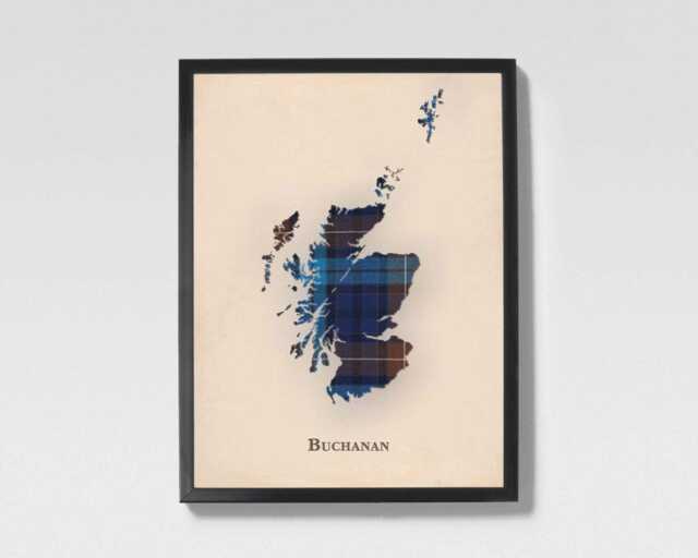 Clan Buchanan Blue Scottish Tartan Map - Of Scotland Family Wall Decor ...