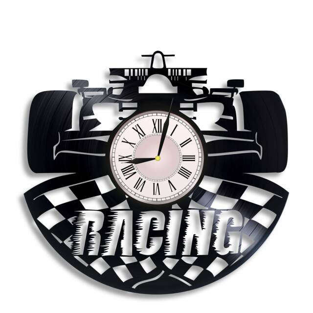 Racing Car Wall Clock - Handmade Vinyl Record Decor With Sports Design ...